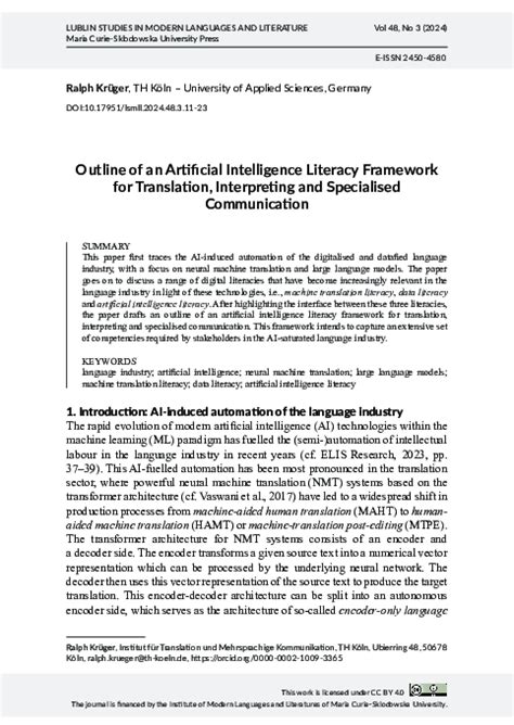 Pdf Outline Of An Artificial Intelligence Literacy Framework For Translation Interpreting And