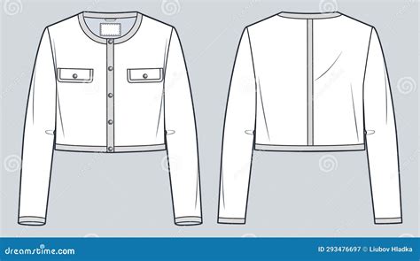 Crop Jacket Technical Fashion Illustration Houndstooth Pattern Jacket