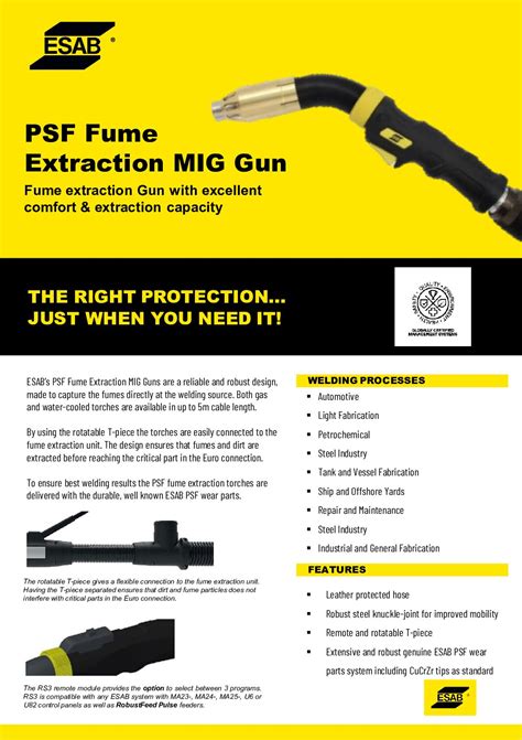 Esab Psf 415c Fume Extraction Mig Gun Cigweld