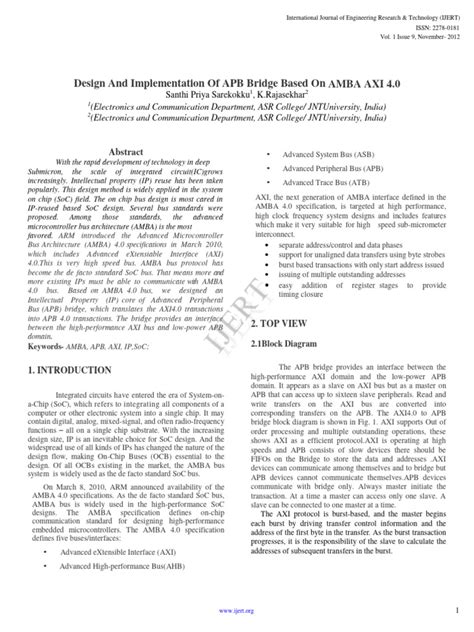 Design And Implementation Of Apb Bridge Based On Amba Axi 40