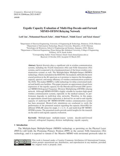 Pdf Ergodic Capacity Evaluation Of Multi Hop Decode And Forward Mimo