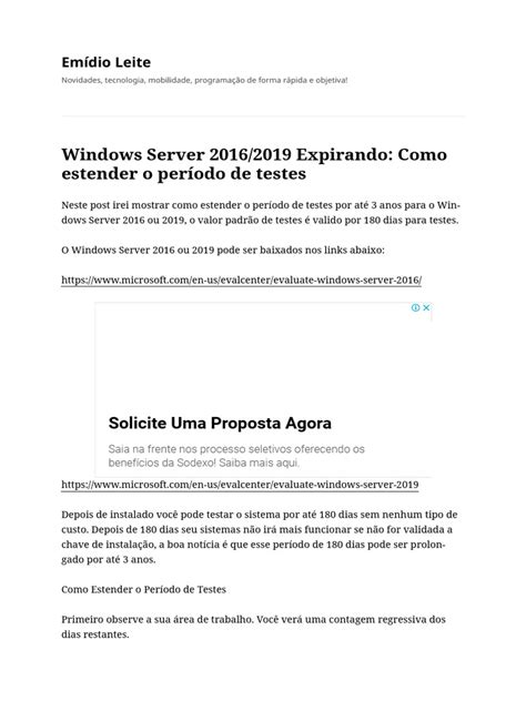Windows Server 2016 2019 Expirando Como Estender O Período De Testes Emídio Leite Pdf