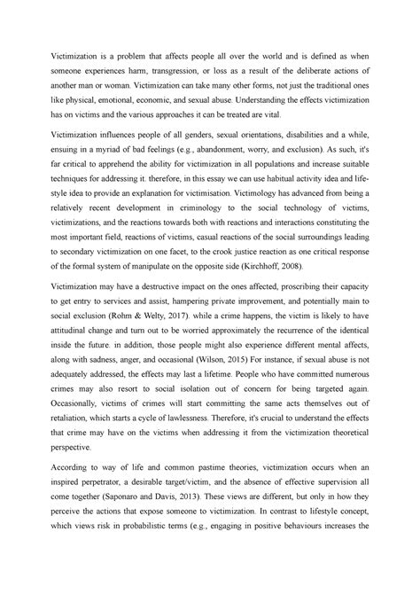 Routine Activity Theory Assignment Victimization Is A Problem That Affects People All Over The