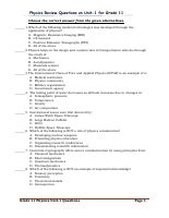 Grade 11 Unit 1 Physics And Human Society MCQ P Dirzon