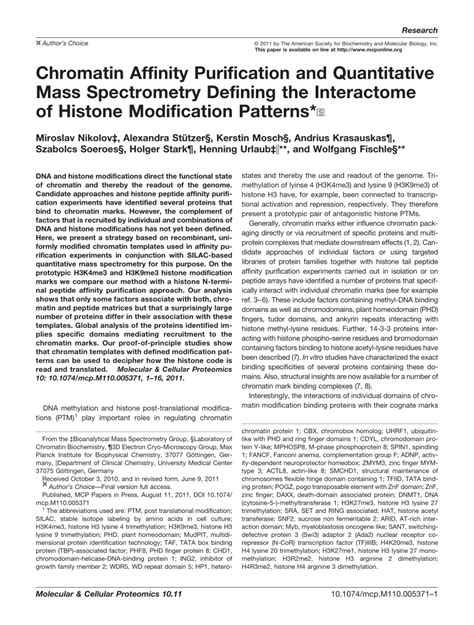 Pdf Chromatin Affinity Purification And Quantitative Mass