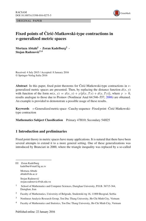 Pdf Fixed Points Of Ćirić Matkowski Type Contractions In Nu ν Generalized Metric Spaces