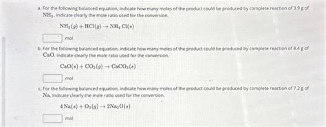 Solved A For The Following Balanced Reaction Calculate How