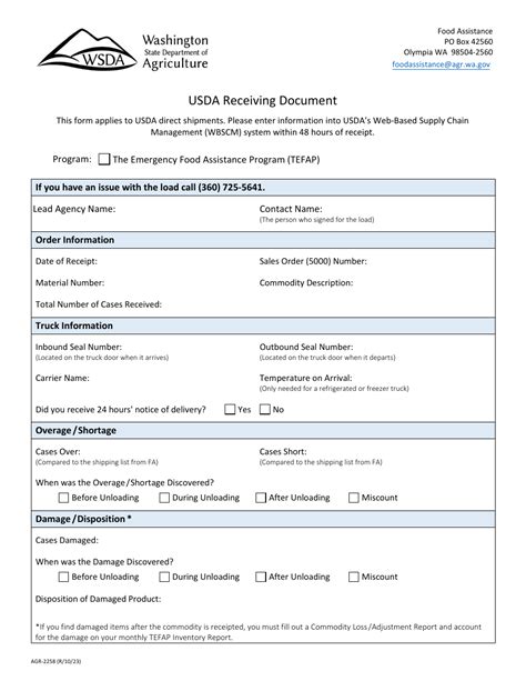 Form Agr 2258 Download Fillable Pdf Or Fill Online Usda Receiving