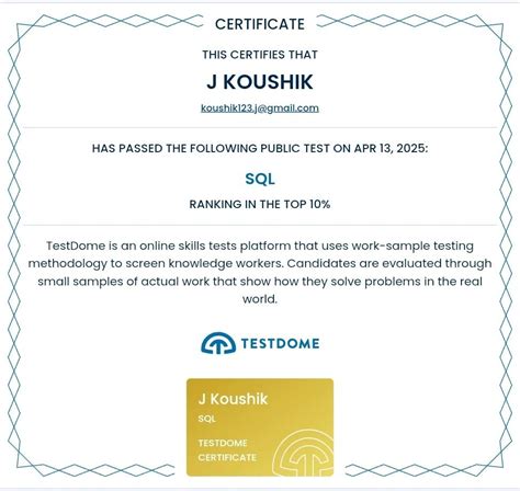 sql testdome dataskills continuouslearning j koushik