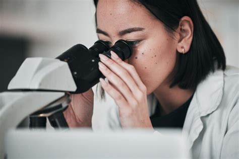 Premium Photo Science Microscope And Asian Woman In Laboratory For Medical Study Data Analysis