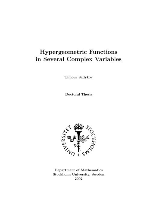 Pdf Hypergeometric Functions In Several Complex Variables