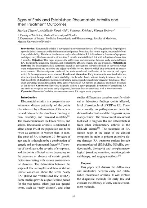 Pdf Signs Of Early And Established Rheumatoid Arthritis And Their
