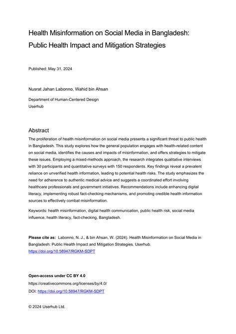 Pdf Health Misinformation On Social Media In Bangladesh Public Health Impact And Mitigation