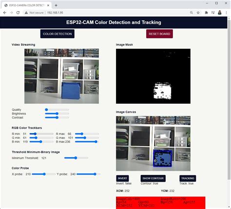 esp32 cam web server with opencv js color detection and tracking