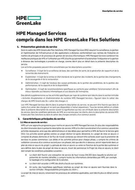 Hpe Managed Services As Part Of An Hpe Greenlake Flex Solutions