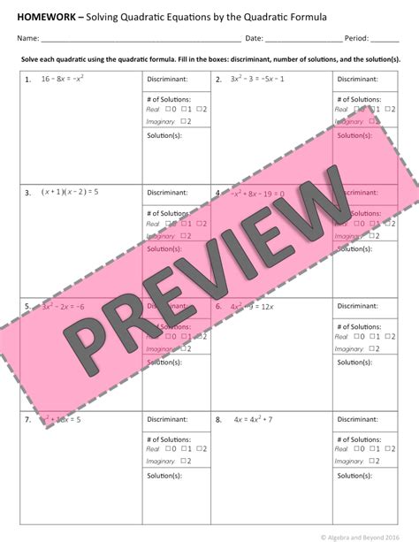 Quadratic Equations The Quadratic Formula Lesson Warm Up Notes