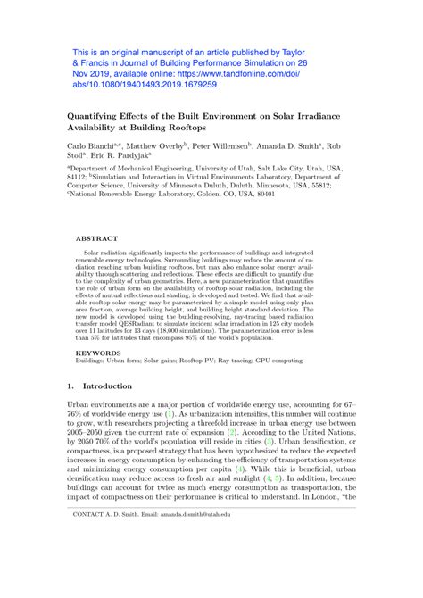 Pdf Quantifying Effects Of The Built Environment On Solar Irradiance