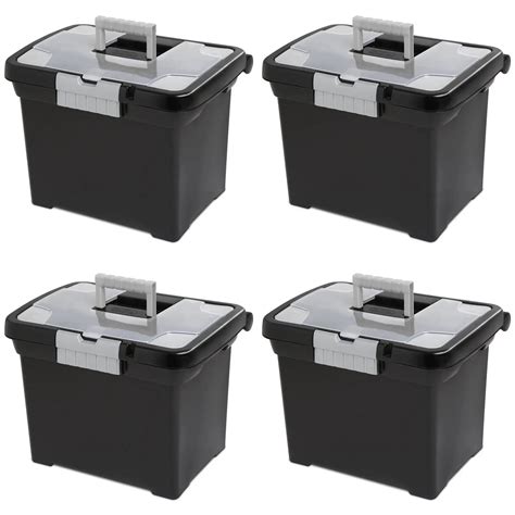 Sterilite Portable Lockable File Box W Extra Compartment Handle 4 Pack ProToolHome Com