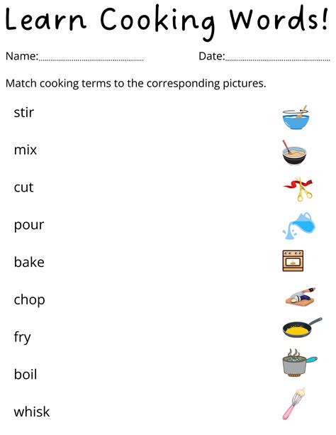 Cooking Term Worksheet