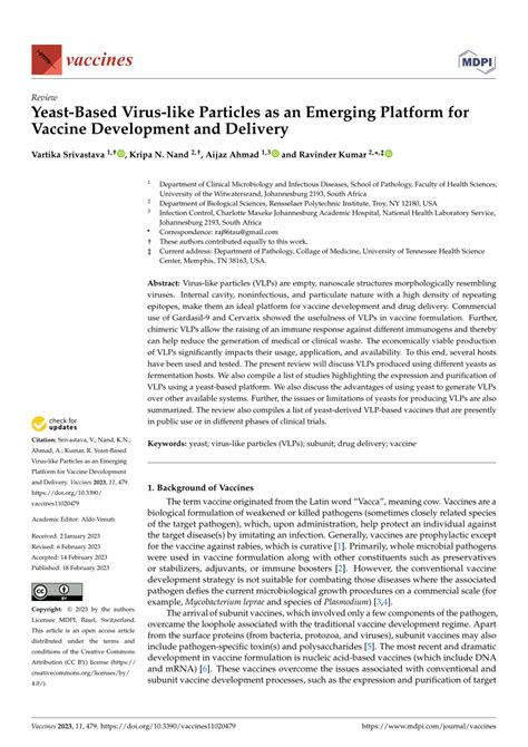 Pdf Yeast Based Virus Like Particles As An Emerging Platform For Vaccine Development And Delivery