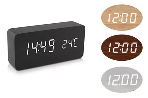 OROLOGIO DIGITALE LEGNO Sveglia Led Display Temperatura Data Rettangolare EUR
