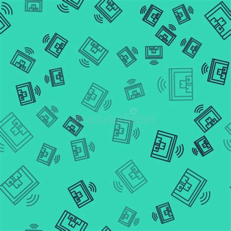 Black Line Smart Warehouse System Icon Isolated Seamless Pattern On Green Background Vector