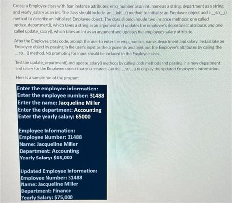 solved create a employee class with four instance