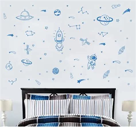 دکور دیواری اتاق پسرانه هنر فضای بیرونی ستاره موشک سیاره‌ها برچسب‌های