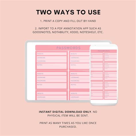 Password Tracker Printable Tracker Pink Password Log Username Tracker Pdf Download