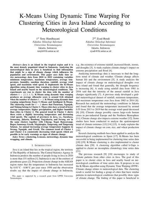 Pdf K Means Using Dynamic Time Warping For Clustering Cities In Java