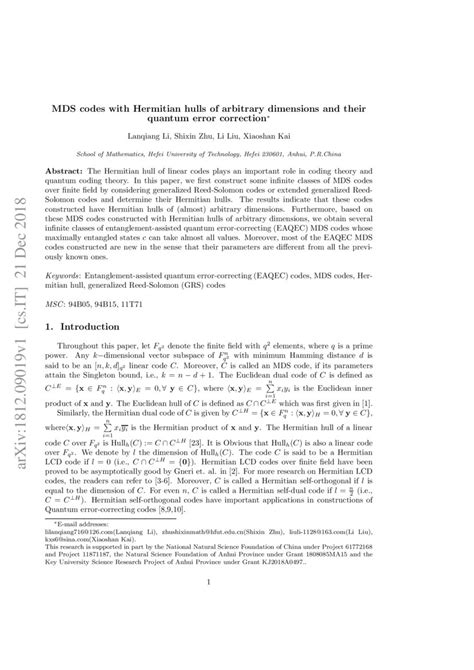 Mds Codes With Hermitian Hulls Of Arbitrary Dimensions And Their Quantum Error Correction Deepai