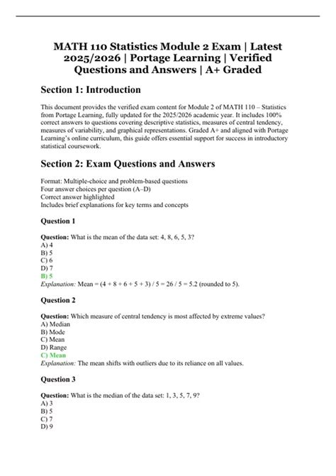 Math 110 Statistics Module 2 Exam Portage Learning Latest 2025 2026 Edition Verified