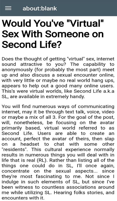 Would You Have Virtual Sex With Someone On Second Life App On Amazon Appstore