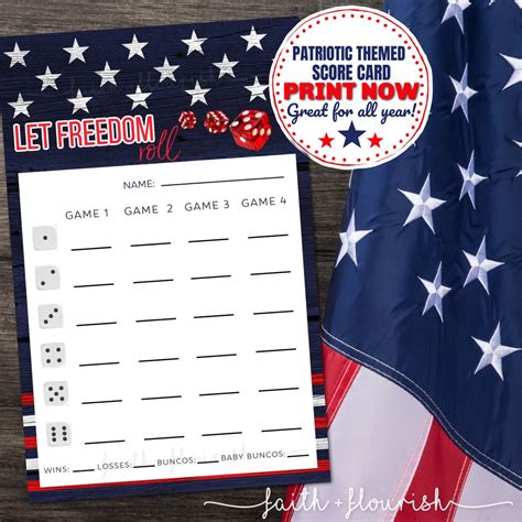 Printable Patriotic Bunco Score Card Sheet Red White And Blue Flag