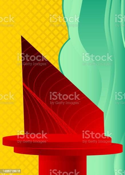빨강 노랑 및 청록색 실린더 받침대 연단 프레젠테이션을 위한 추상 무대 쇼케이스 최소한의 모형 제품 표시 3차원 형태에 대한 스톡 벡터 아트 및 기타 이미지 Istock