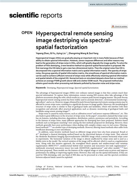 pdf hyperspectral remote sensing image destriping via spectral