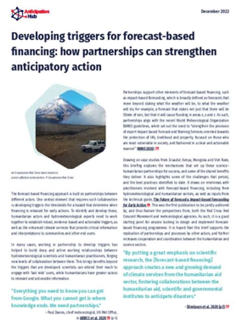 Developing Triggers For Forecast Based Financing How Partnerships Can Strengthen Anticipatory