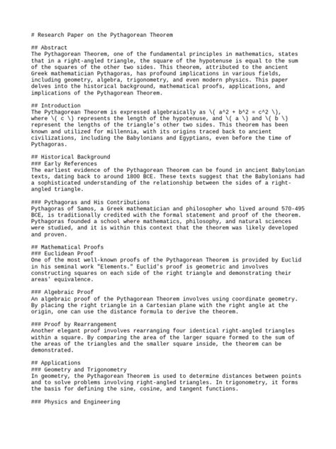 Pythagoran Theorm Final Paper Pdf Geometry Triangle