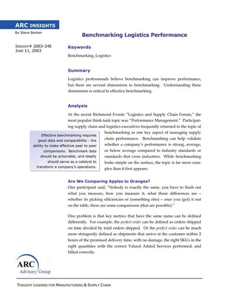 Benchmarking Logistics Performance Pdf