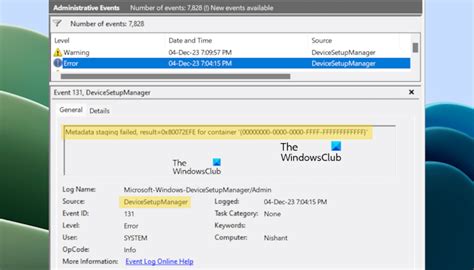 event id 131 metadata staging failed in windows 11 10
