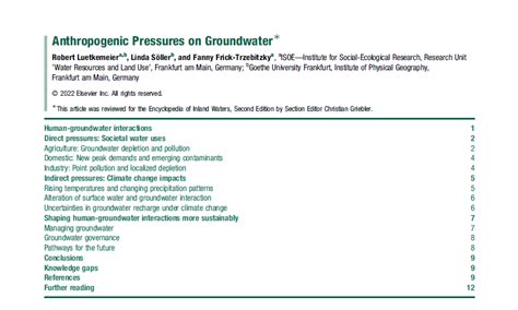 New Article Anthropogenic Pressures On Groundwater Regulate Project