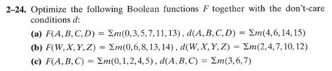 Solved 2 24 Optimize The Following Boolean Functions F