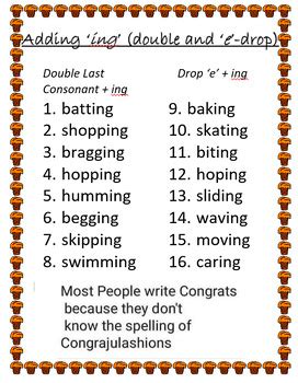 Spelling Menu 5 Adding Ing Double And E Drop By Education Madness