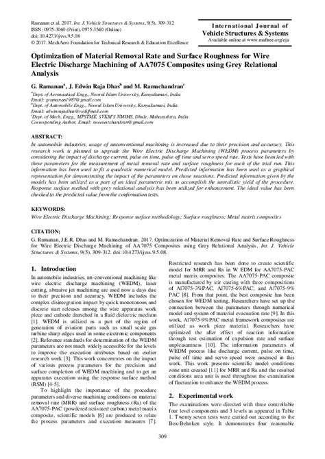 Pdf Optimization Of Material Removal Rate And Surface Roughness For Wire Electric Discharge