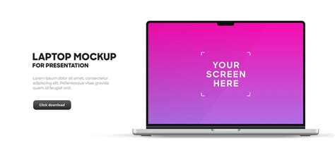 3d 노트북 모형 전면 보기 흰색 배경에 고립 Ui Ux 앱 프레젠테이션용 노트북 장치 프리미엄 벡터