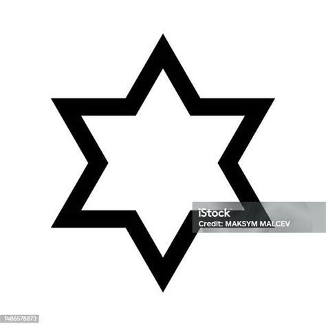 다윗의 별 아이콘입니다 유대교 표시입니다 여섯 개의 뾰족한 별 흰색 배경에 분리된 벡터입니다 0명에 대한 스톡 벡터 아트 및