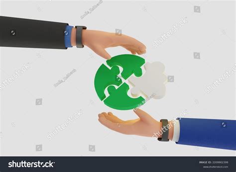 Characters Two Hands Passing Puzzle Piece Stock Illustration 2209902399