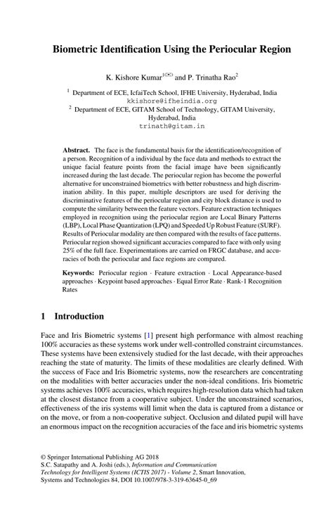 Pdf Biometric Identification Using The Periocular Region