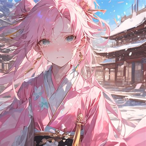 Anime Girl In Pink Kimono With A Pink Hair And A Pink Outfit Generative