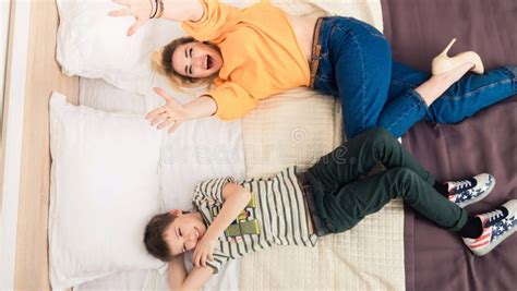 Mother With Son On Bed Mother And Son Having Fun Stock Image Image Of Male Home 142447847